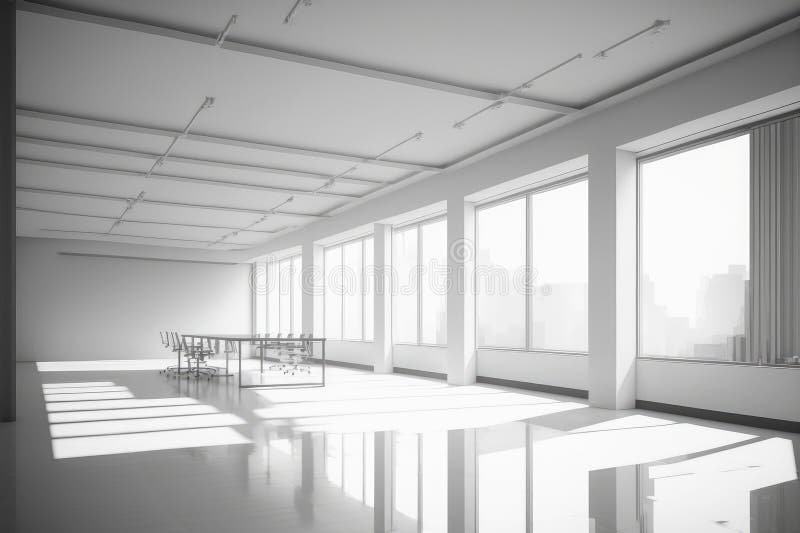 Empty Modern Office Background . Workspace Interior Design White Color ...