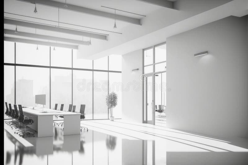 Empty Modern Office Background . Workspace Interior Design White Color ...