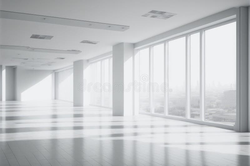 Empty Modern Office Background . Workspace Interior Design White Color ...