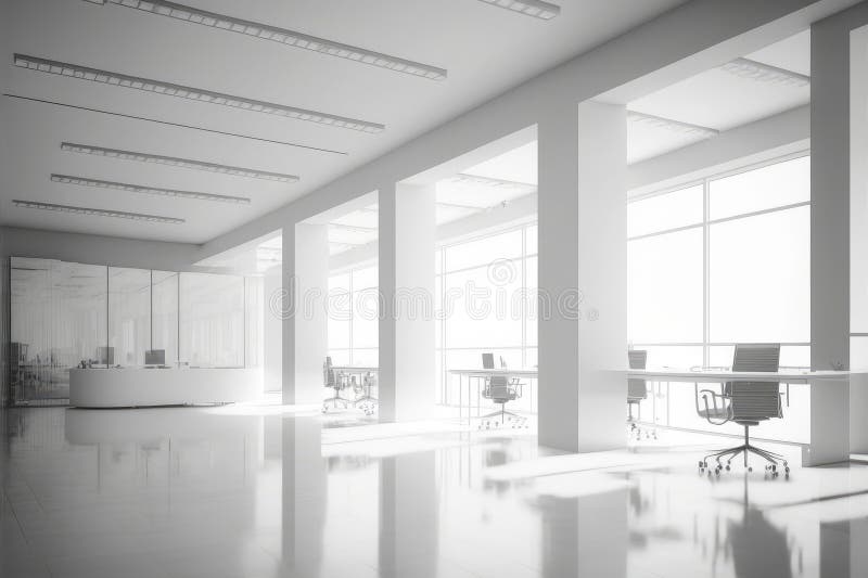 Empty Modern Office Background . Workspace Interior Design White Color ...
