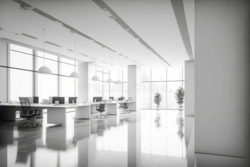 Empty Modern Office Background in City Center . Workspace Interior ...