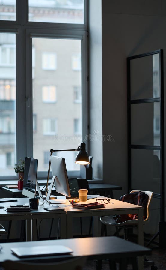 Empty Modern it Office with Computers Stock Image - Image of ...