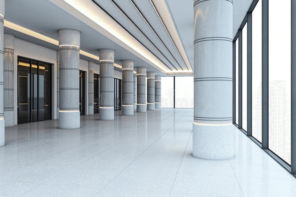 Empty Modern Office Corridor with Columns Stock Illustration ...