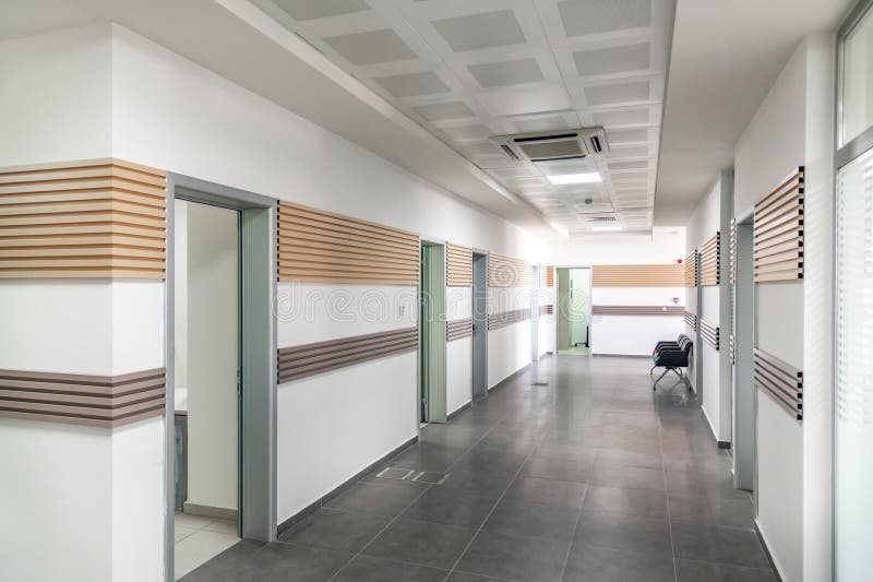 Empty Modern Office Corridor with Diminished Perspective and No People ...