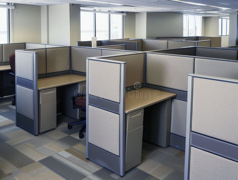 Empty Modern Office Cubicles with Computers and Chairs Stock ...