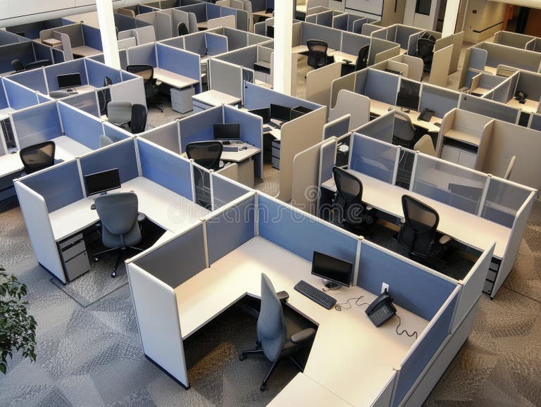 Empty Modern Office Cubicles with Computers and Chairs Stock ...