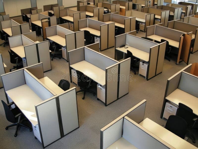 Empty Modern Office Cubicles with Computers and Chairs Stock ...
