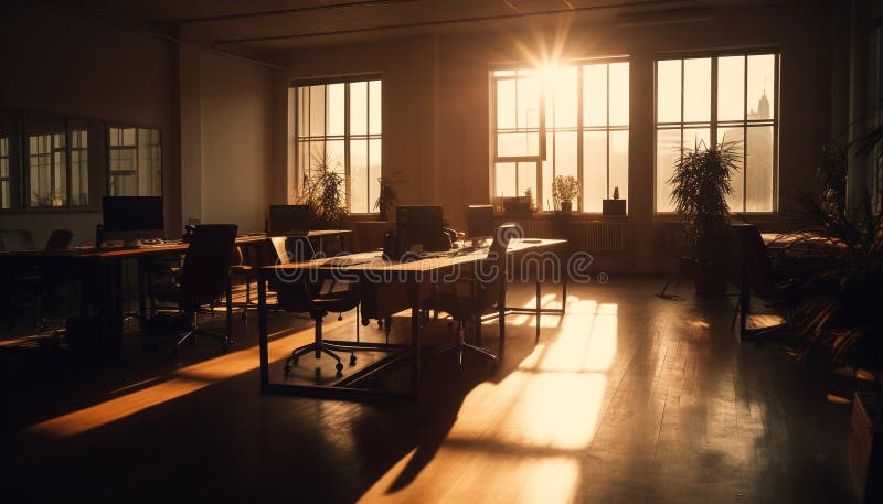 Empty Modern Office with Dark Backlit Window Generated by AI Stock ...
