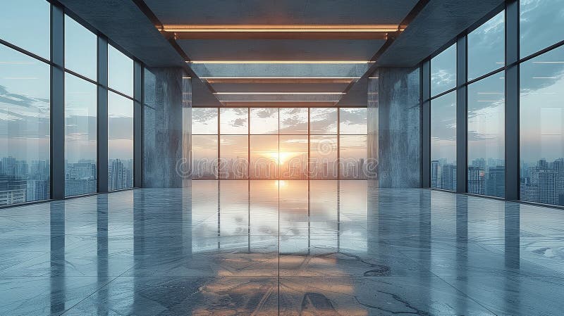 Modern Room with Large Windows Overlooking City Stock Image - Image of ...