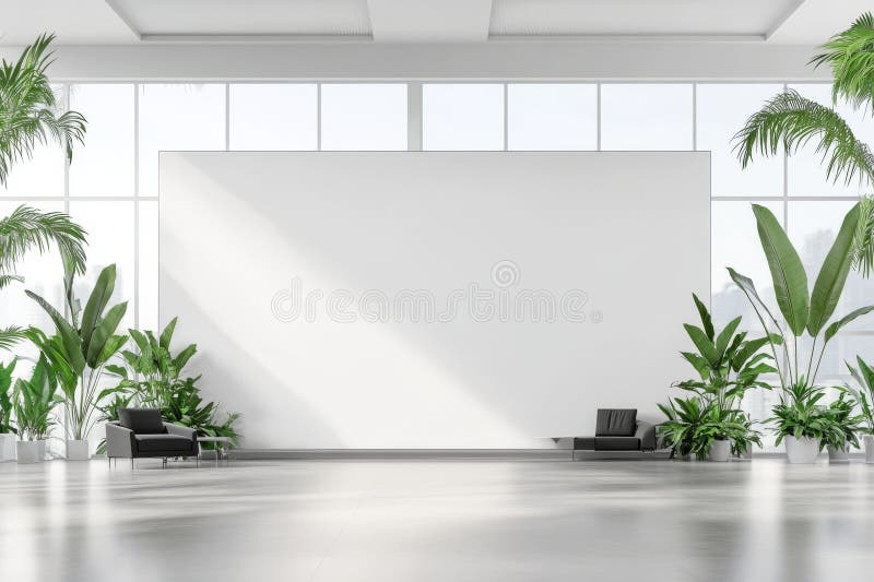 An Empty, Modern Office Featuring a Projection Screen and Large Windows ...