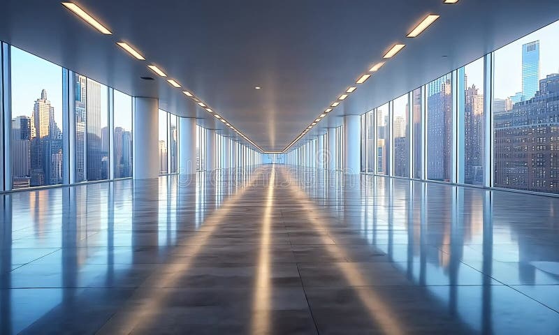 Empty Modern Office Hallway with City Views Stock Footage - Video of ...