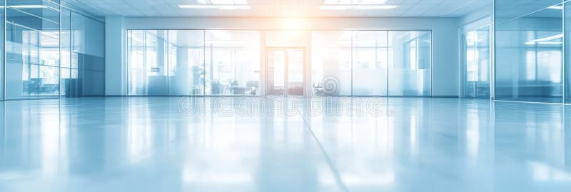 Empty Modern Office Interior with Glass Walls and Sunlight, Reflections ...