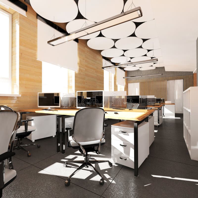 Empty Modern Office Interior Work Place Stock Photo - Image of business ...
