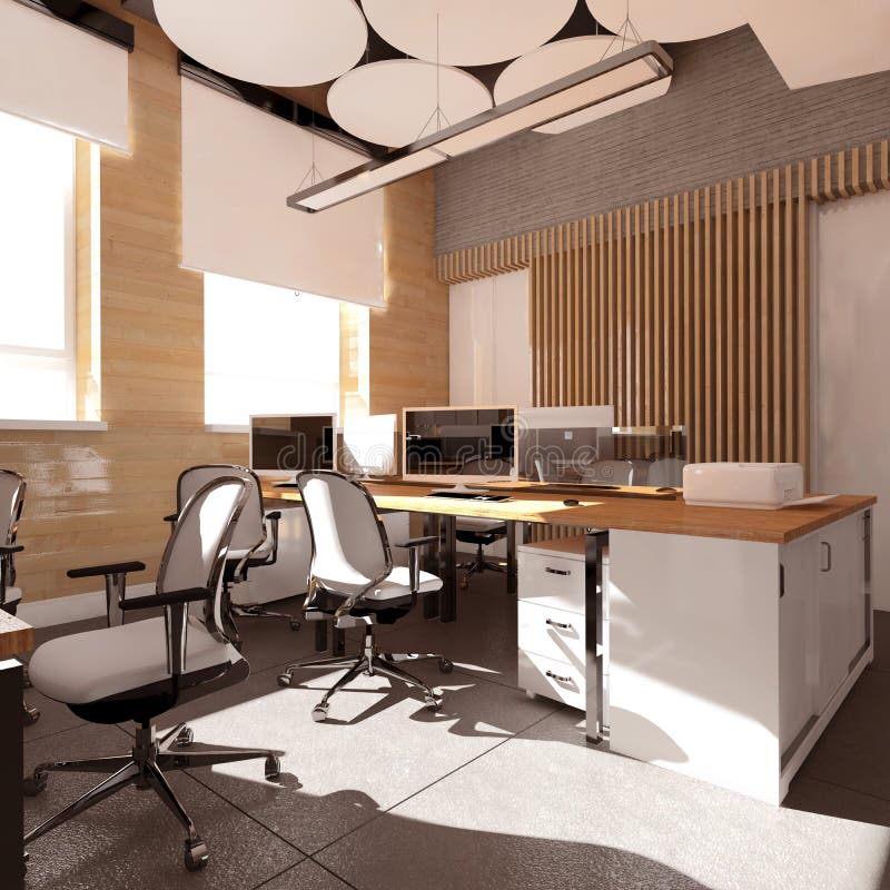 Empty Modern Office Interior Work Place Stock Image - Image of cupboard ...