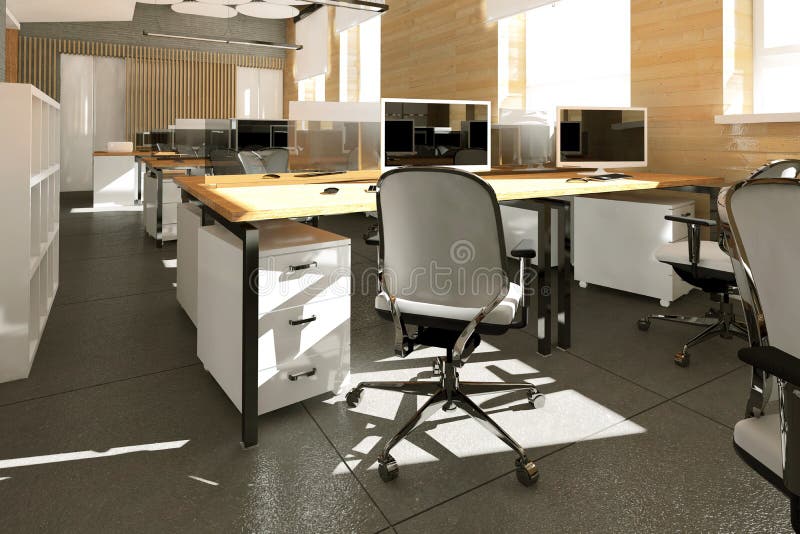 Empty Modern Office Interior Work Place Stock Photo - Image of armchair ...