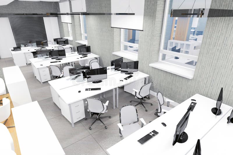 Empty Modern Office Interior Work Place Up View Stock Illustration ...