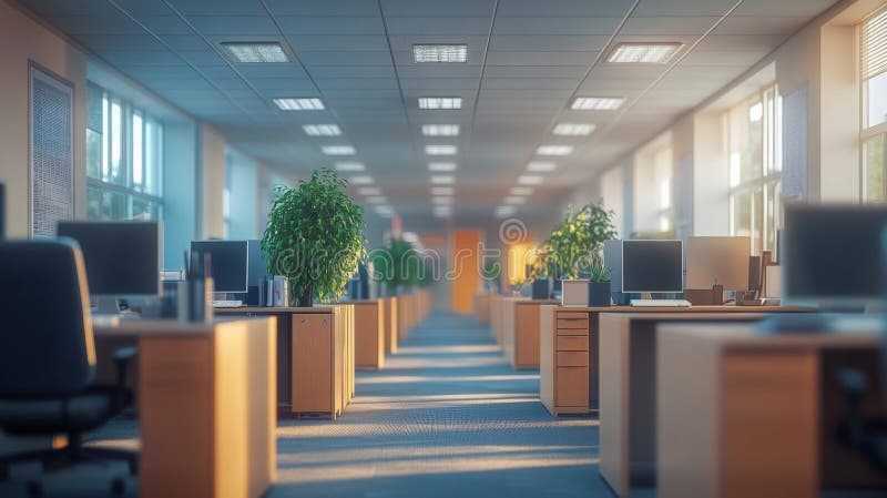 Empty Modern Office Space Sunlight through Windows Stock Illustration ...