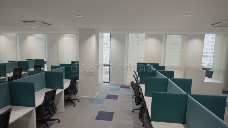 Empty Modern Open Office Space with Cubicles and Comfortable Chairs ...