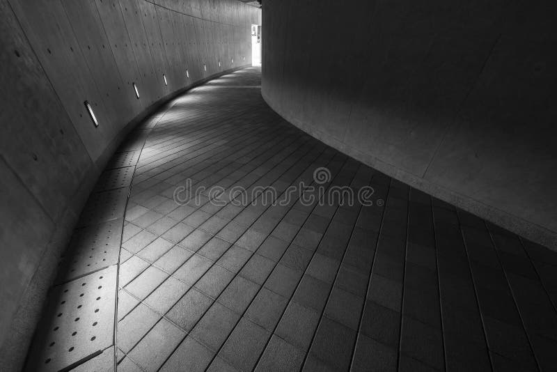 Modern Pedestrian Walkway in the Dark Stock Photo - Image of exterior ...