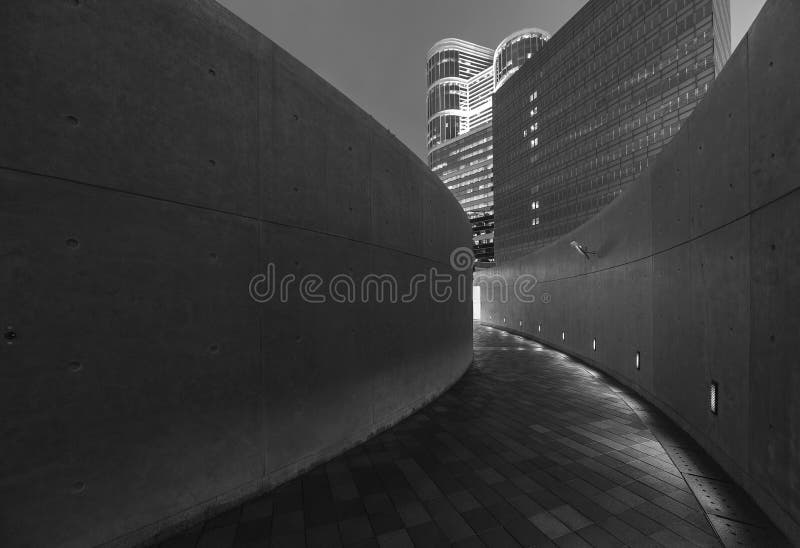 Empty Modern Pedestrian Walkway in Downtown at Night Stock Photo ...