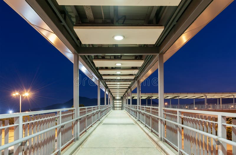 Empty Modern Pedestrian Walkway in Midtown at Night Stock Photo - Image ...