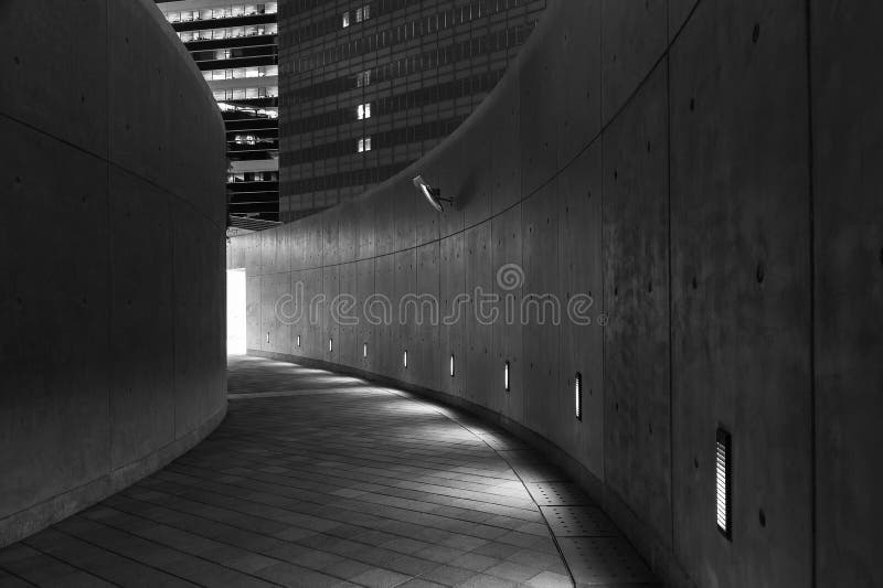 Empty Modern Pedestrian Walkway at Night Stock Image - Image of midtown ...