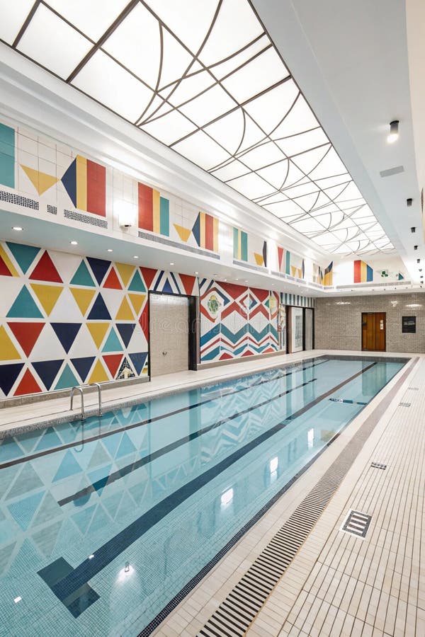 Empty Modern Pool Interior with Geometric Patterns Stock Photo - Image ...