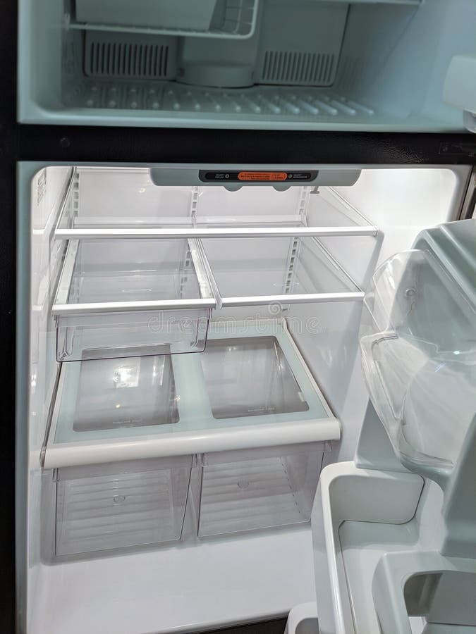 Empty, Modern Refrigerator with Opened Doors. Inside of a Clean Fridge ...