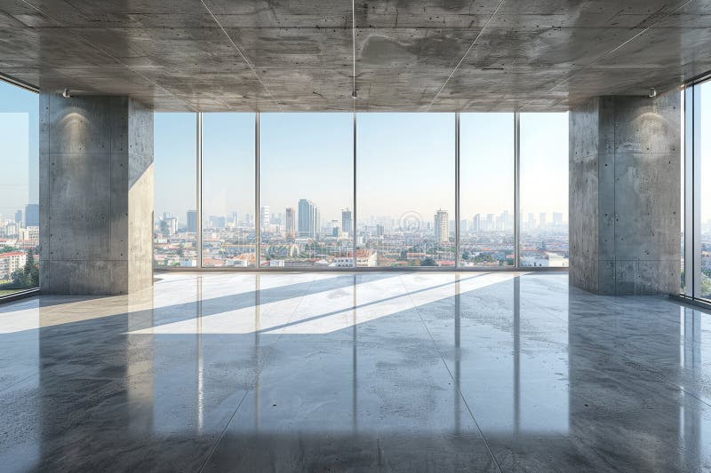 Empty Modern Room with High Windows Overlooking a City, Generative AI ...