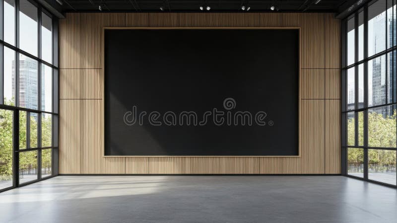 Empty Modern Room with Large Windows and Display Board, Modern Interior ...