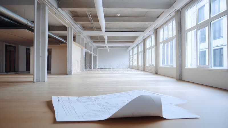 Professional Blueprints in an Empty Office Space, Preparing for the ...