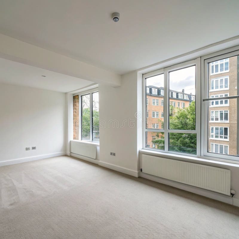Empty Modern Room in Urban Apartment with Bay Window Stock Illustration ...