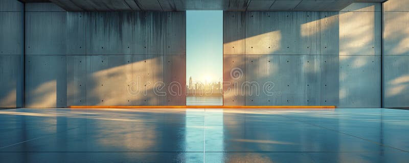 Empty Modern Room with Sunlight and Skyline Stock Photo - Image of ...