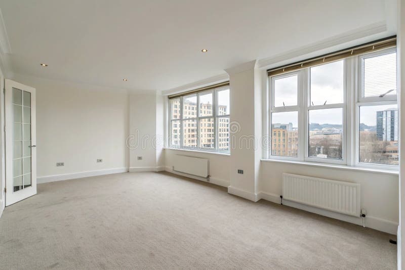 Empty Modern Room in Urban Apartment with Bay Window Stock Image ...