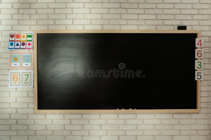 Empty Modern School Classroom with Chalkboard, Workspace for Teaching ...