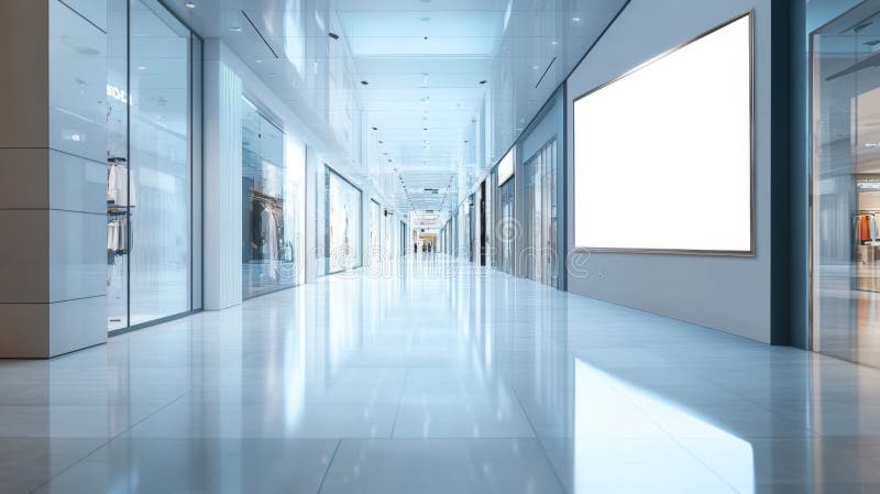 Empty Modern Shopping Mall Corridor with Blank Billboard Stock ...
