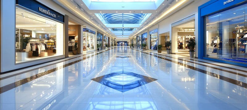 Empty Modern Shopping Mall Corridor with Closed Stores, Elegant ...