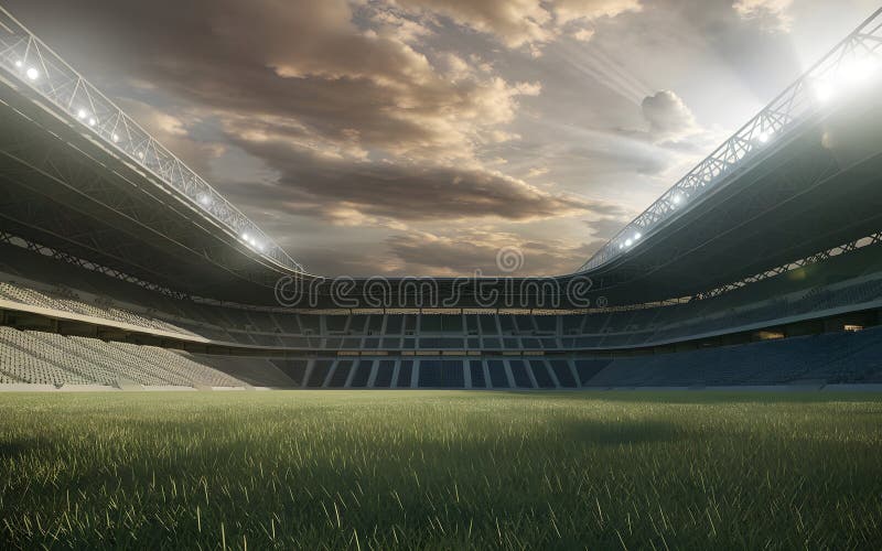 Empty Modern Stadium with Green Grass in a Sports Field. Stock ...