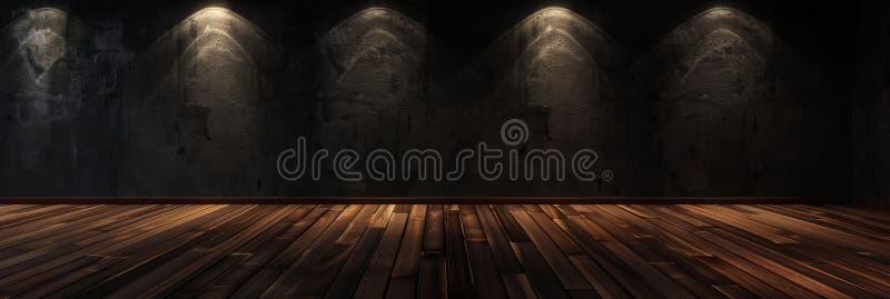 Empty Modern Stage with Wooden Floor and Spotlights, Ideal for Artistic ...