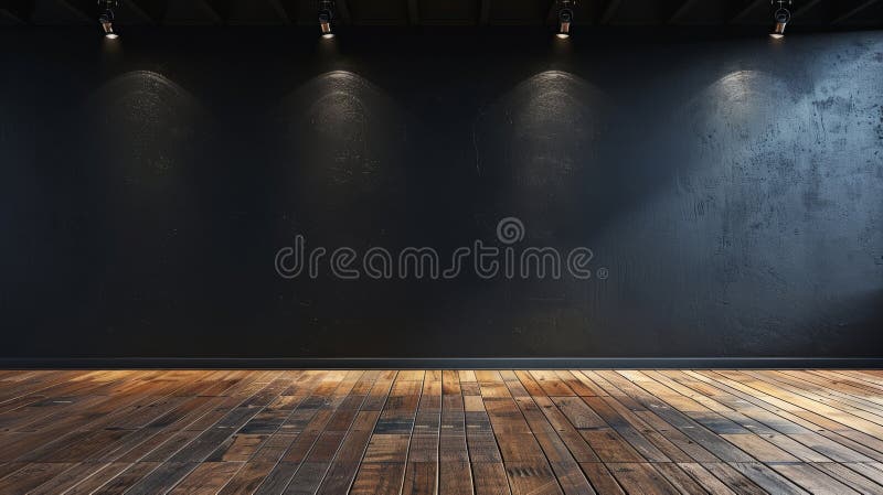 Empty Modern Stage with Wooden Floor and Spotlights, Ideal for Artistic ...