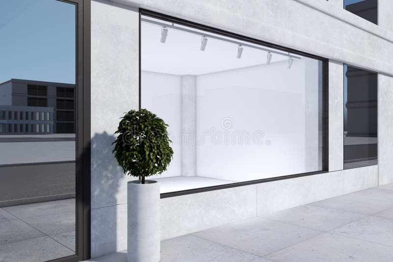 Empty Modern Storefront Window with White Mock Up Place for Your ...