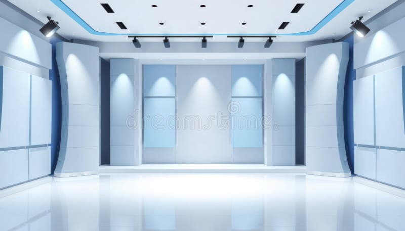 Empty Modern Studio Backdrop with Light Blue Accents. Clean Minimalist ...