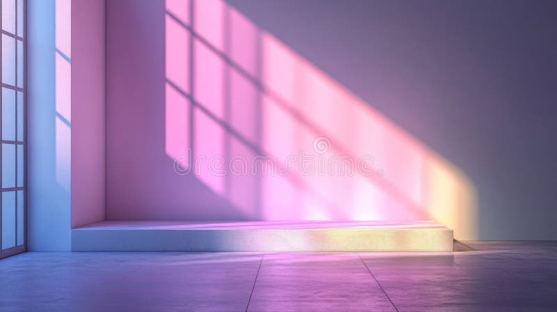 Empty Modern Studio Platform with Pink and Purple Lighting Stock ...