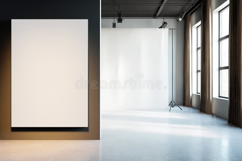 Empty Modern Studio Room with Backdrop and Windows for Professional Use ...