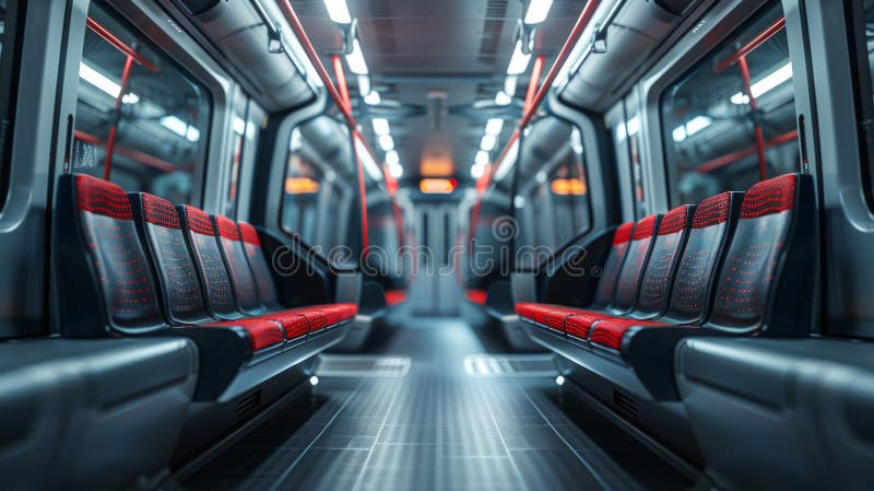 Empty Modern Subway Train with Red Seats Stock Photo - Image of modern ...