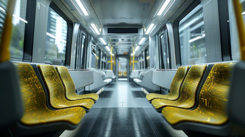 Empty Modern Subway with Yellow Seats and Sleek Design. Stock Image ...