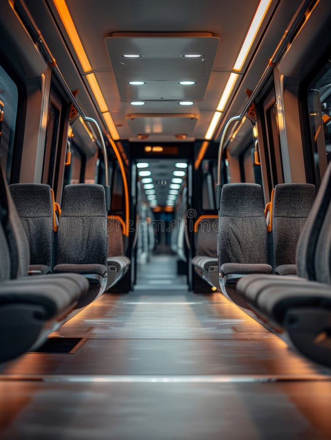 Empty Modern Train Interior with Symmetrical Seating Stock Image ...