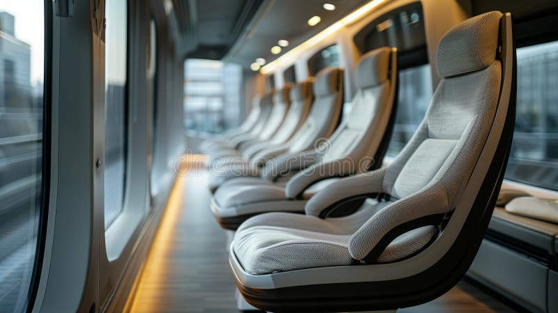 Empty Modern Train Seats with Window View in a High-speed Train. Stock ...