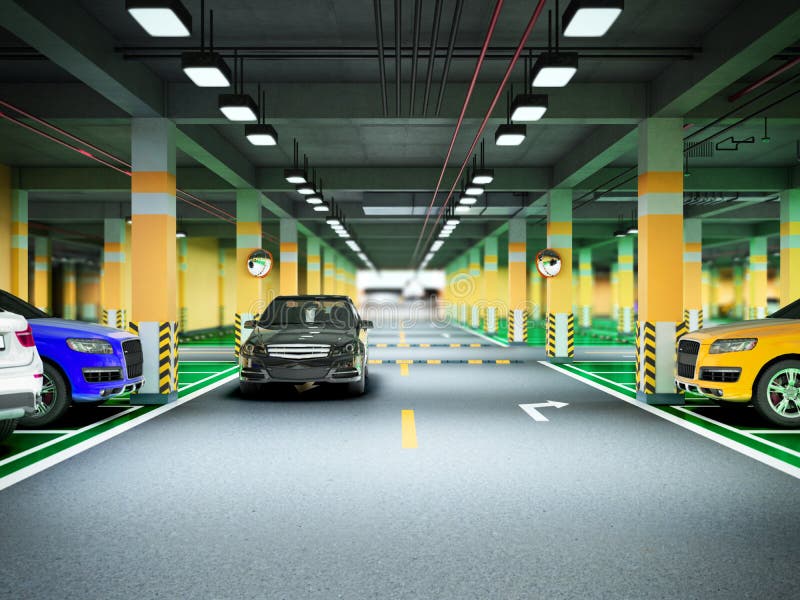 Empty Modern Underground Parking 3d Render Stock Illustration ...