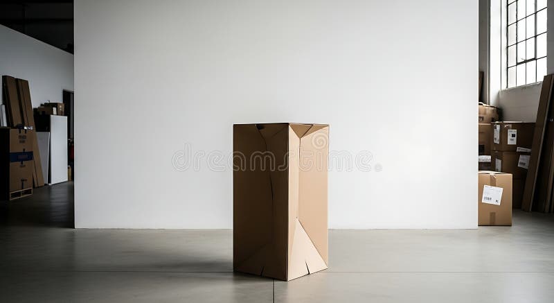 Large Cardboard Box in Empty Room Stock Photo - Image of background ...